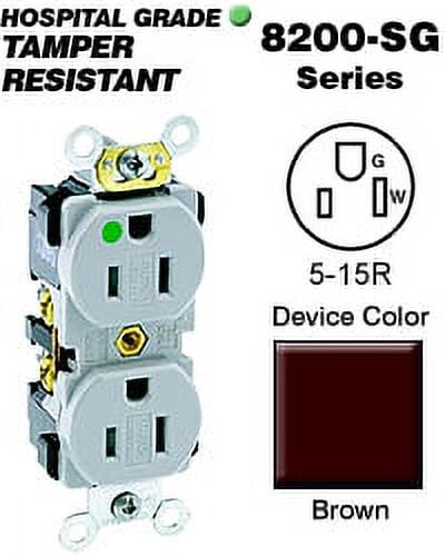 Leviton 8200-SG Duplex Receptacle Tamper-Resistant Hospital Grade 5-15R ...