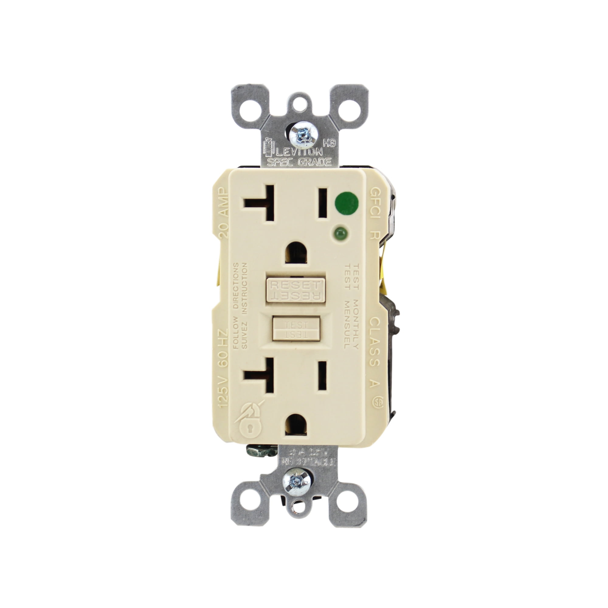 Leviton 8898-HGI GFCI Duplex Receptacle w/ Indicator Light 20A 125V ...