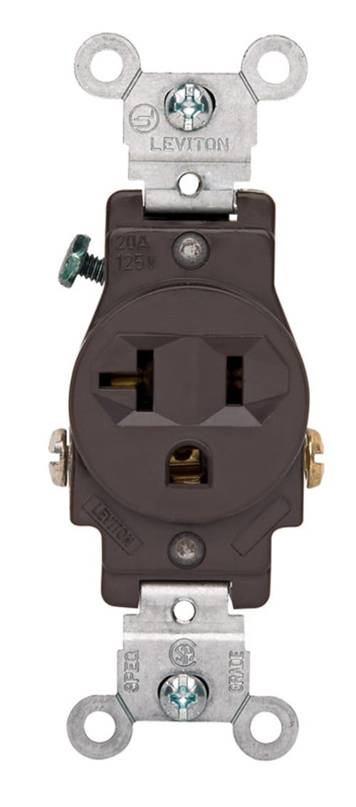 Leviton Grounding Single Receptacle Narrow Body 2 Pole 3 Wire - 20 Amp ...