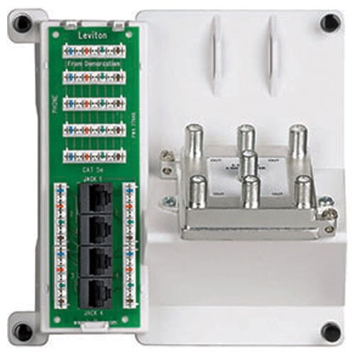 Leviton Compact 1x4 Bridged Telephone, 4 Data & 6-Way TV Panel (47603 ...