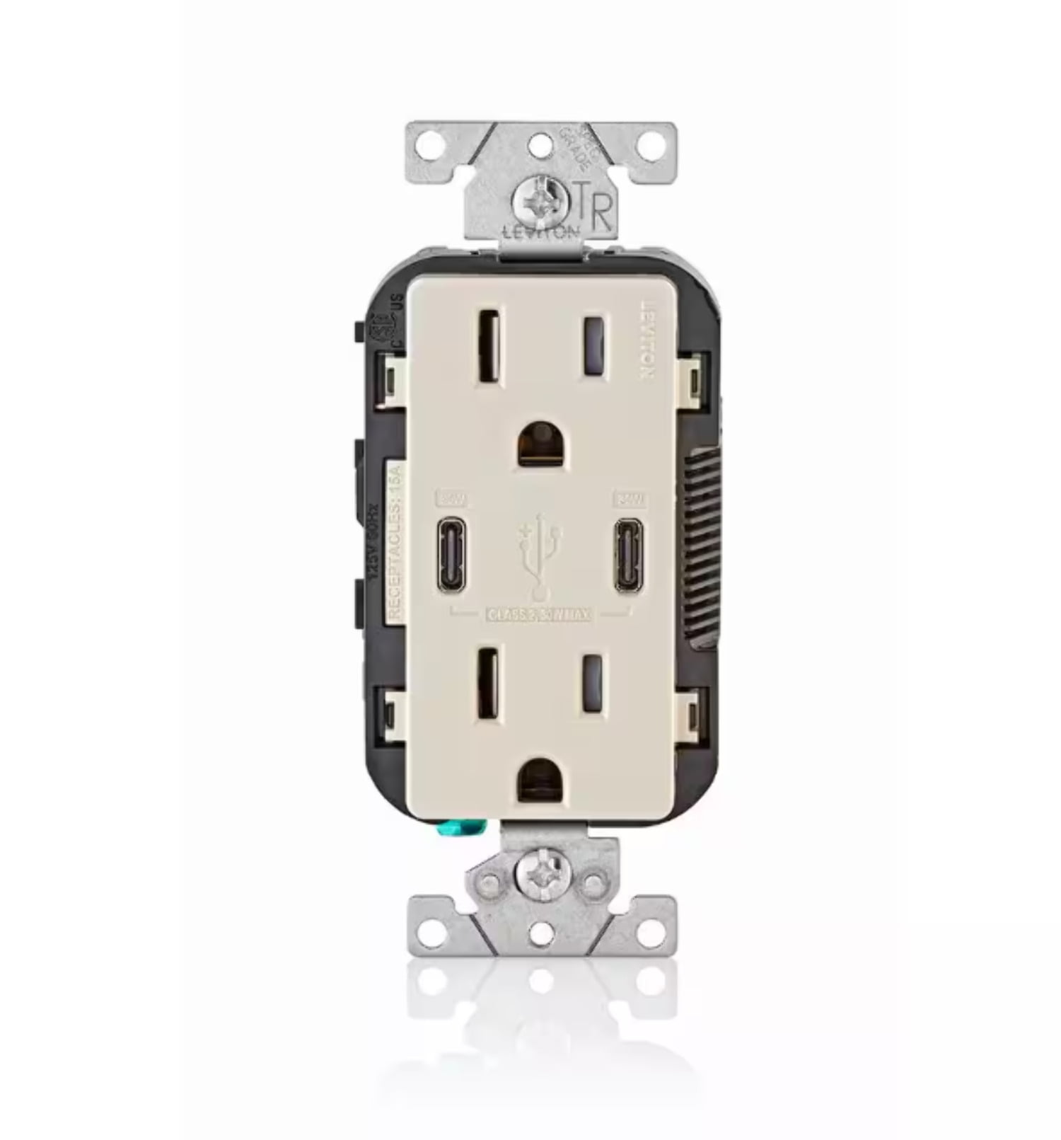Leviton Decora 15 Amp Tamper Resistant Duplex Outlet with 30W USB-C ...