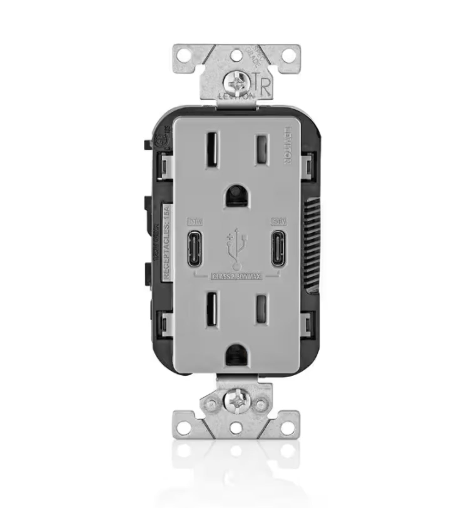 Leviton Decora 15 Amp Tamper Resistant Duplex Outlet with 30W USB-C ...