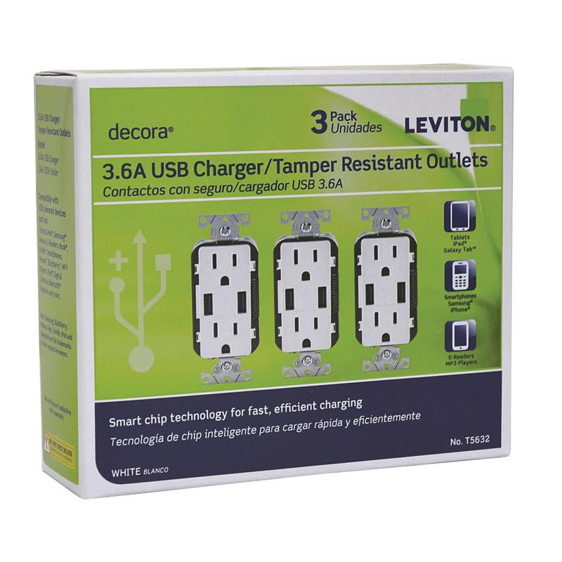 Leviton Receptacle/outlet And 3.6A Usb Charger 15A 125V White - Walmart.com