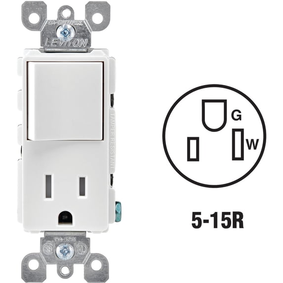Leviton Decora 5625 Series R62-T5625-0WS Rocker Combination Switch ...