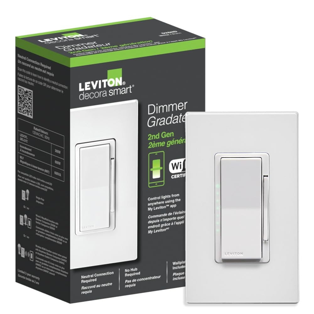 Leviton Decora Smart Dimmer Switch, Wi-Fi 2nd Gen, Neutral Wire Required, Works with Matter, My ...