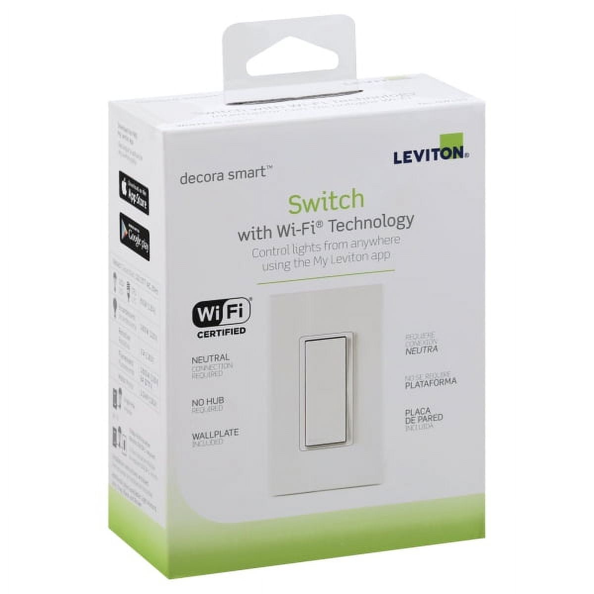Leviton Decora Smart R01-DW15S-1RZ Switch, 1-Pole, 3-Way, 120 V, Light ...