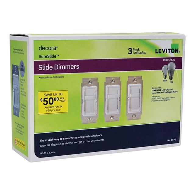 Leviton Decora SureSlide White 600 watts Slide Dimmer - Pack of 3 ...