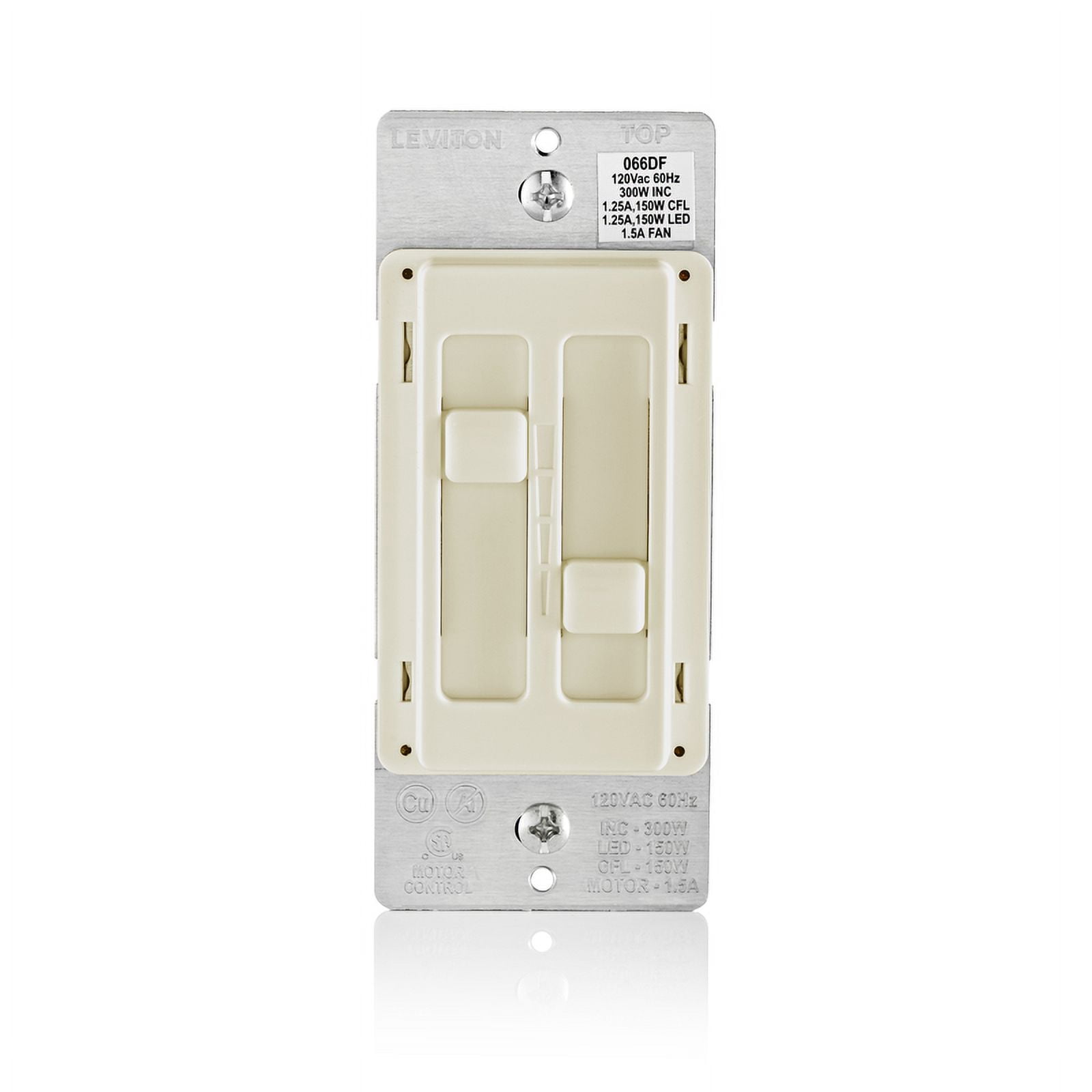 Leviton 66DF-T Dimmer Slide Switch Decora SureSlide Light Almond Fan ...
