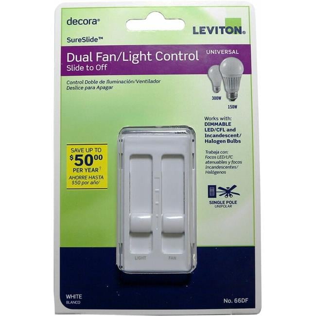 Leviton Decora Sureslide Fan & LED Dimmer Slide Switch, White - Walmart.com
