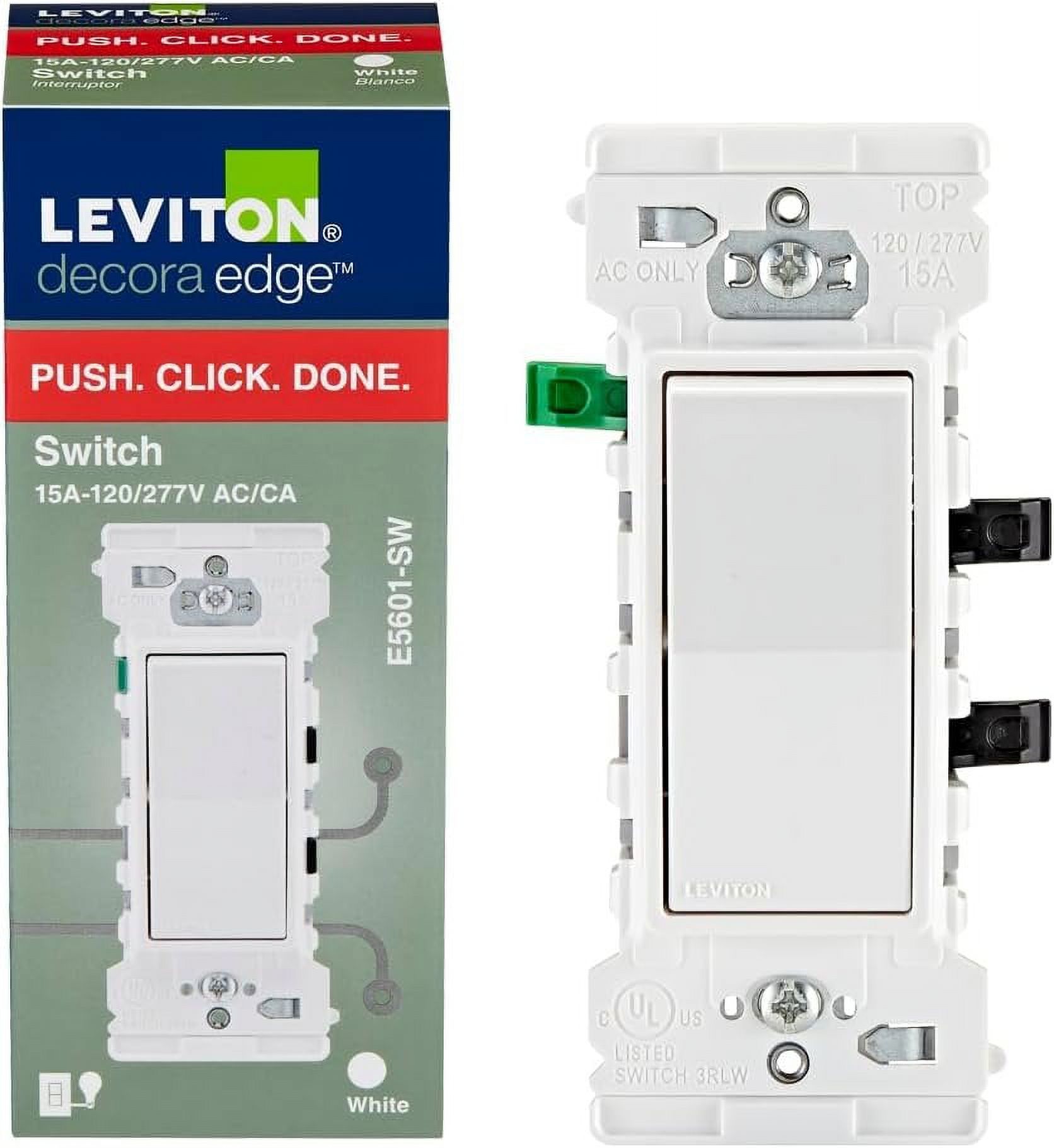 Leviton E5601-SW Decora Edge 15 Amp Single Pole Rocker Switch, White ...