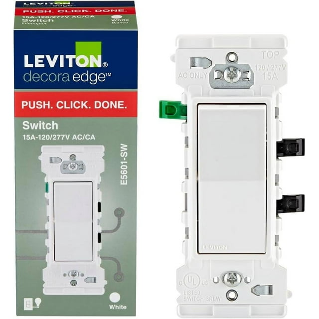 Leviton E5601-SW Decora Edge 15 Amp Single Pole Rocker Switch, White ...
