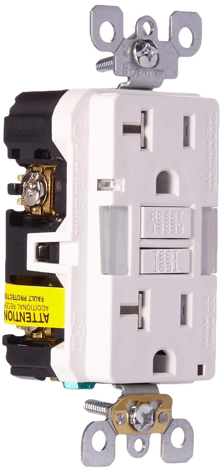 Leviton GFCI Outlet with Guidelight GFNL2-W - 20 Amp, LED Indicator ...