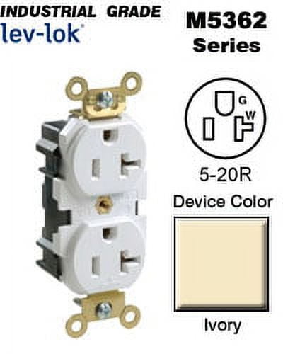 Leviton Ivory LEV-LOK Industrial Receptacle Duplex Outlet 20A M5362-I ...