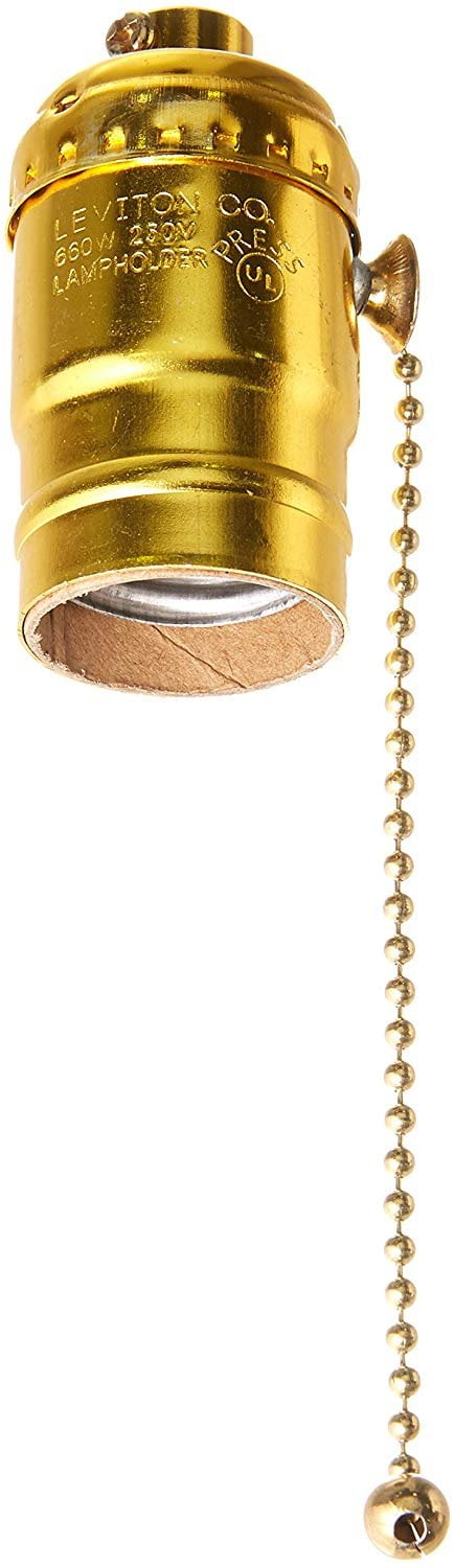 Leviton Pull Chain Lamp Socket, 660W, 250V, Medium Base, Aluminum Shell ...