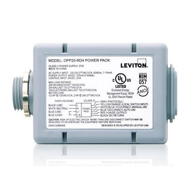 Leviton OPP20-RD4 Occupancy Sensor Power Pack, 120/277VAC Input, 24VDC ...