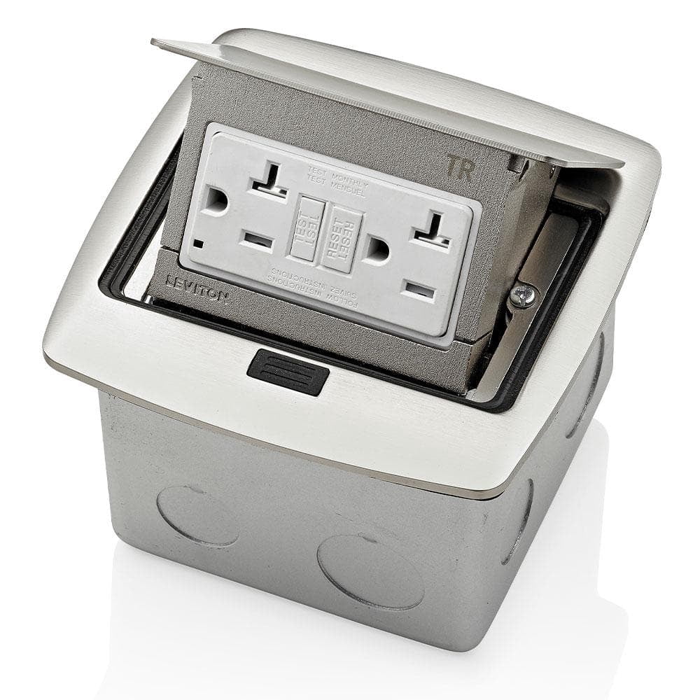 Leviton PFGF2-BN Pop-Up Floor Box w/ 20A Tamper-Resistant Self-Test ...