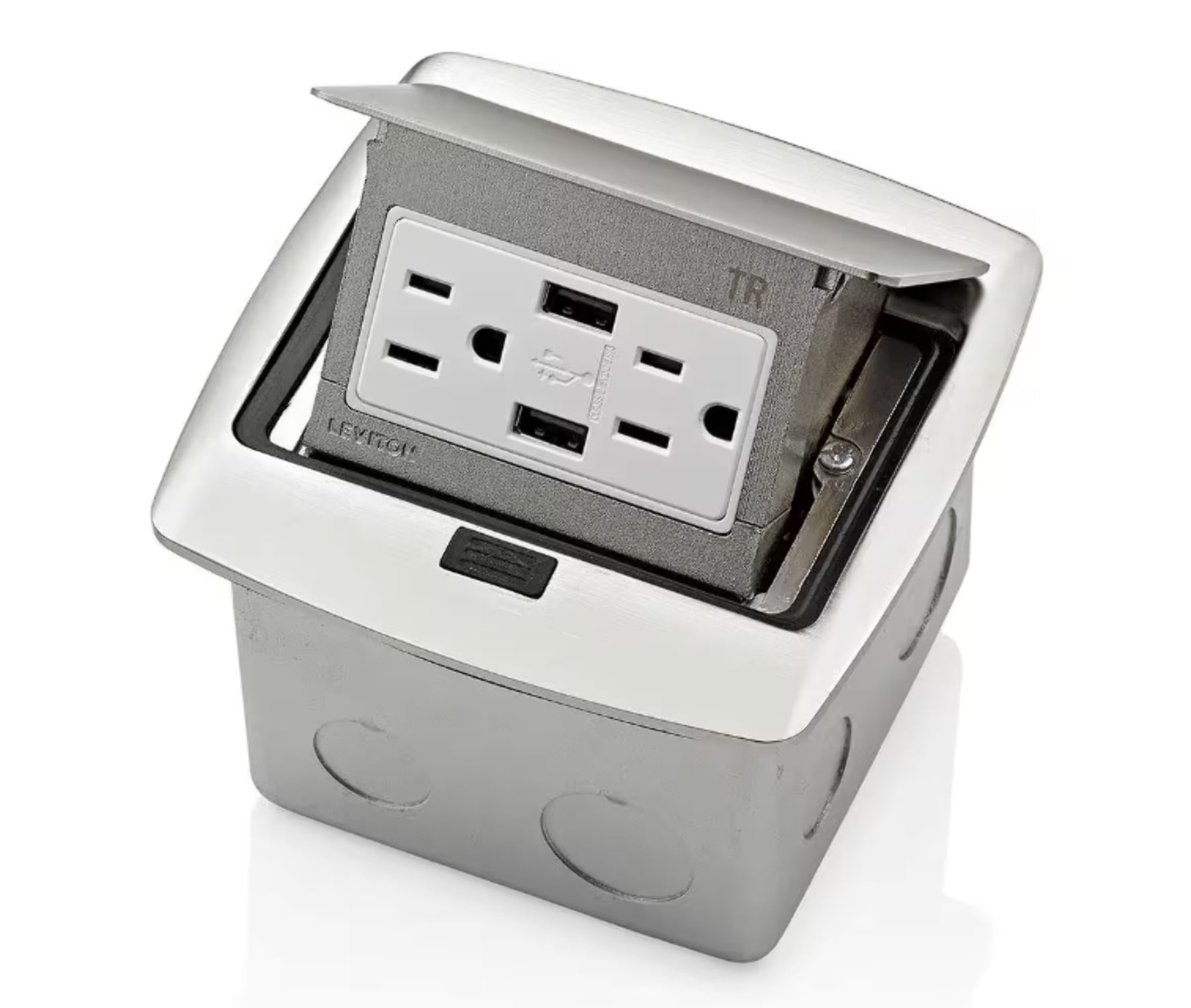Leviton Pop-Up Floor Box with Dual Type A, 3.6 Amp USB Charger, 15 Amp ...