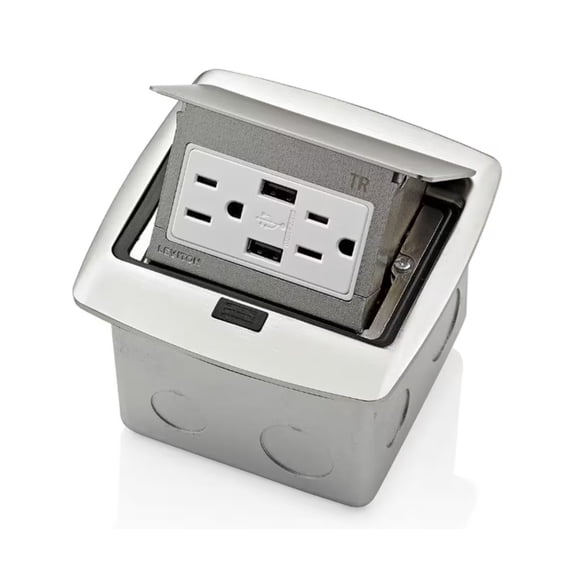 Leviton Pop-Up Floor Box with Dual Type A, 3.6 Amp USB Charger, 15 Amp ...