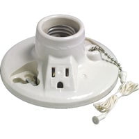 Leviton Porcelain Incandescent Medium Base Pull Chain Socket w/Outlet 1 ...
