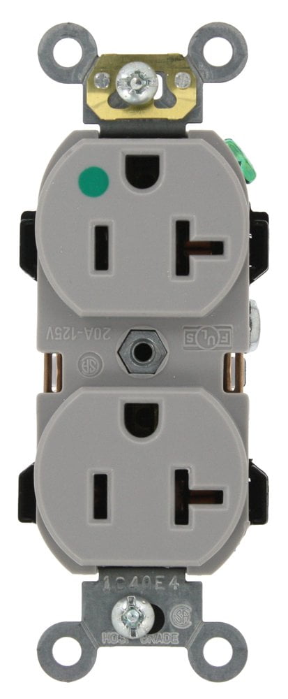 Leviton 8300-HGY Duplex Receptacle Hospital Grade 5-20R 20A 125V BandS ...