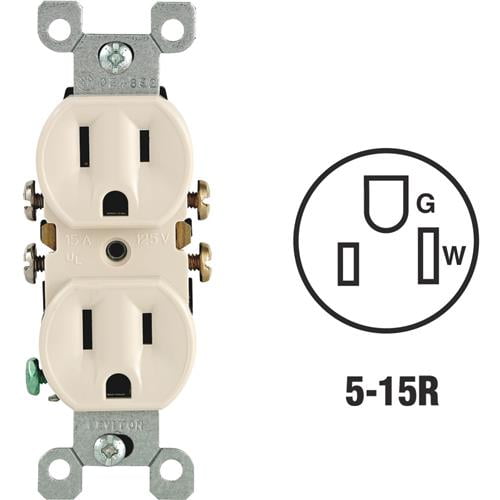 Leviton Shallow Grounded Duplex Outlet 10PK WHT DPLX RECEPTACLE, Each ...