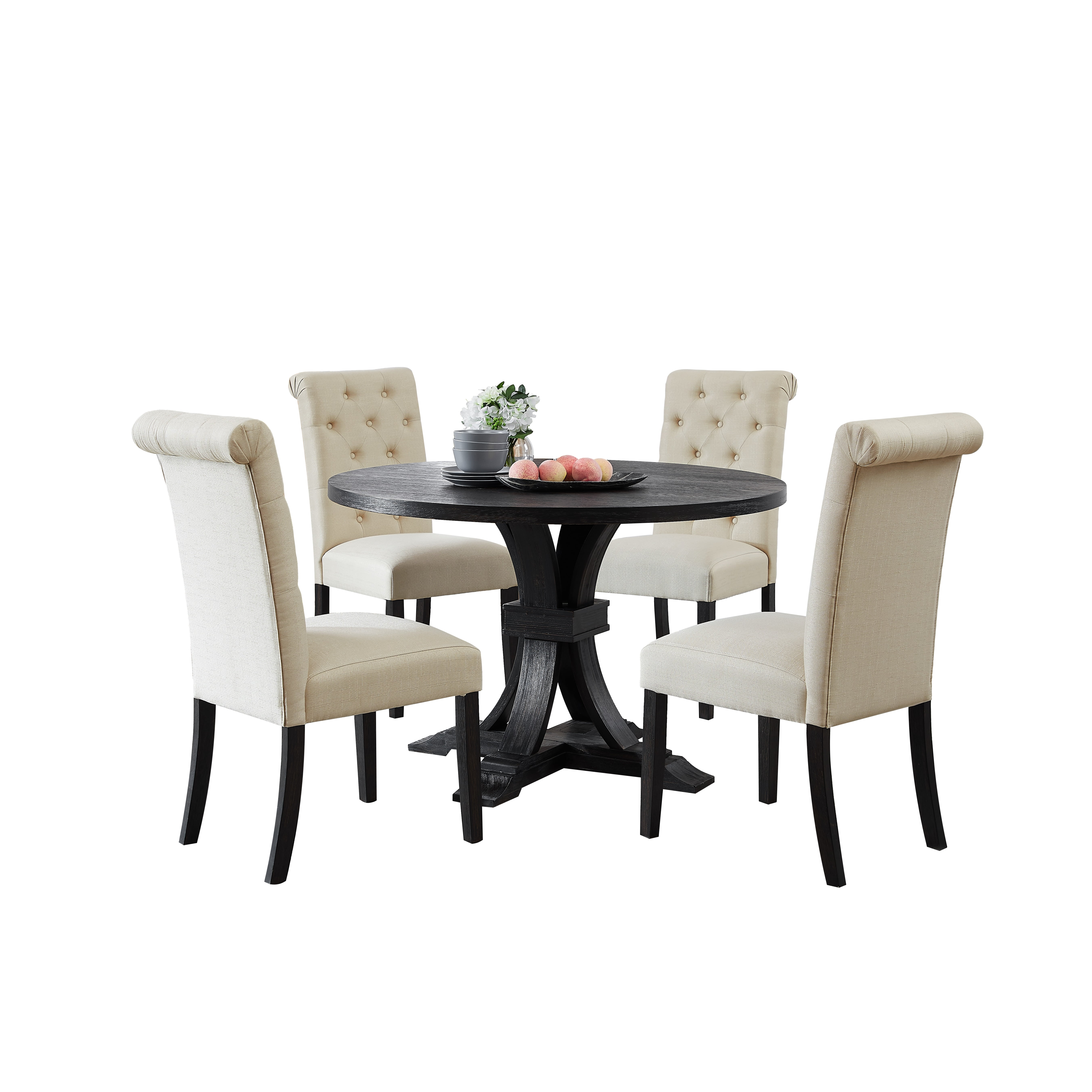 Leviton Solid Wood Tufted Asons Dining Chairs, Set of 2, Tan Polyester ...