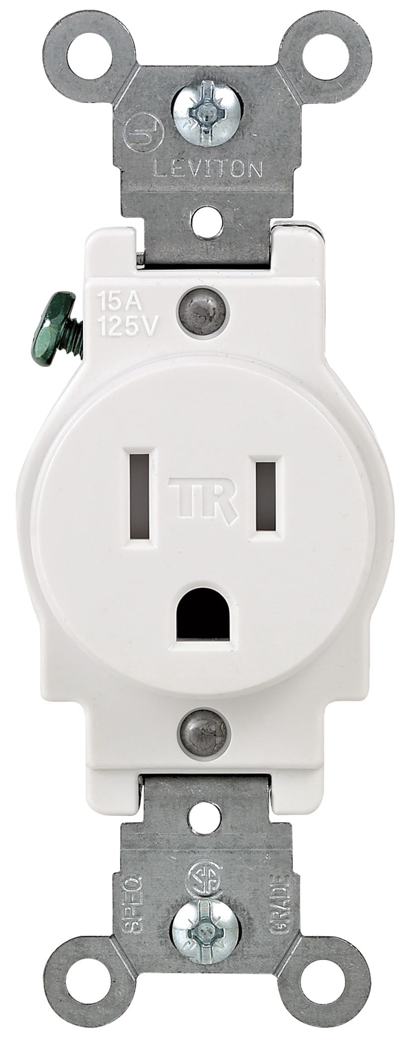 Leviton T5015-W Single Tamper-Resistant Receptacle Commercial Grade 5-15R 15A 125V - White ...