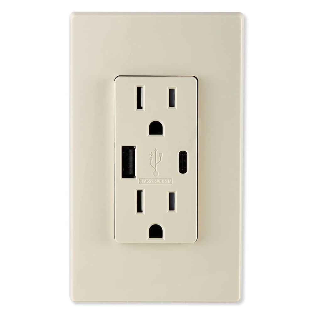 Leviton T5633-T Decora USB Type-A/Type-C Wall Outlet Charger, 15A ...