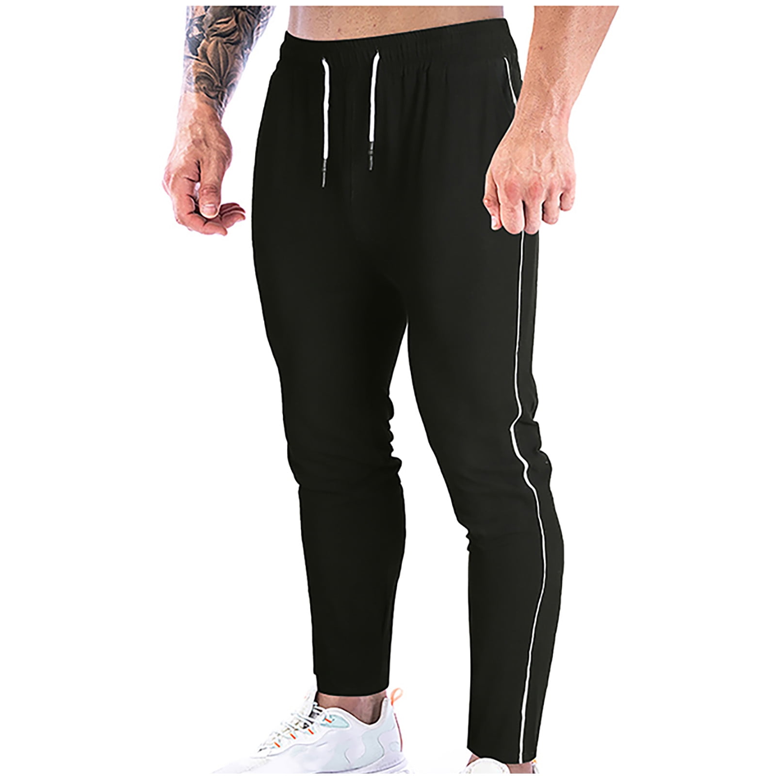 Levmjia Athletic Pants Relaxed Fit Men's Striped Belt Placket Zipper ...