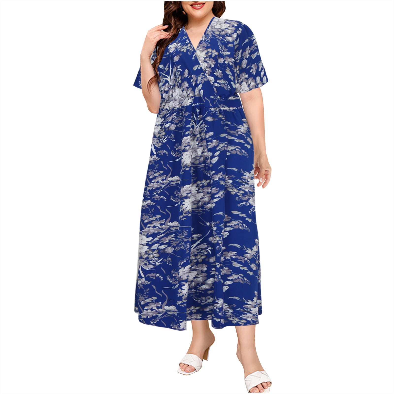 Levmjia Casual Dresses For Women Summer Floral V Neck Short Sleeve ...