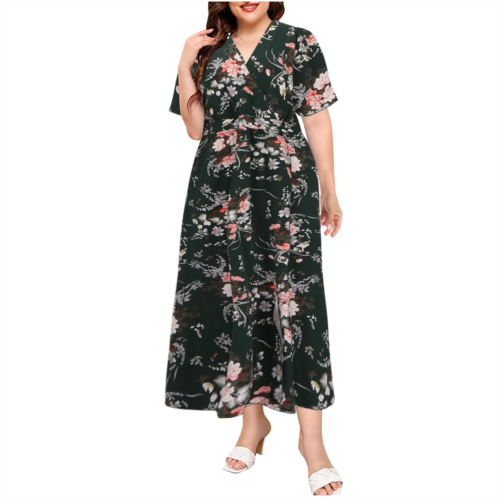 Levmjia Casual Dresses For Women Summer Floral V Neck Short Sleeve ...