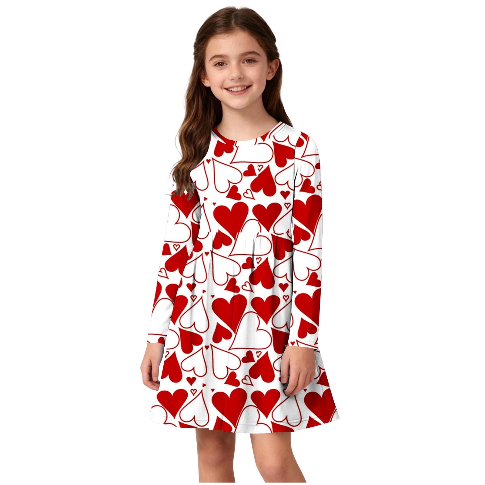 Levmjia Girls 4-14 Years Valentine's Day Long Sleeve Round Neck Heart ...