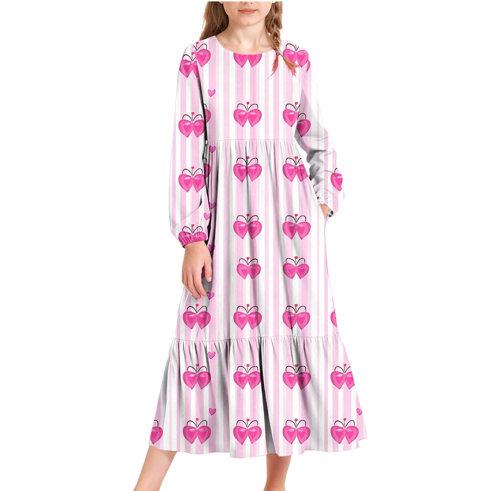 Levmjia Girls' 4 - 15 Years Old Valentine's Day Dress Long Sleeve Round ...