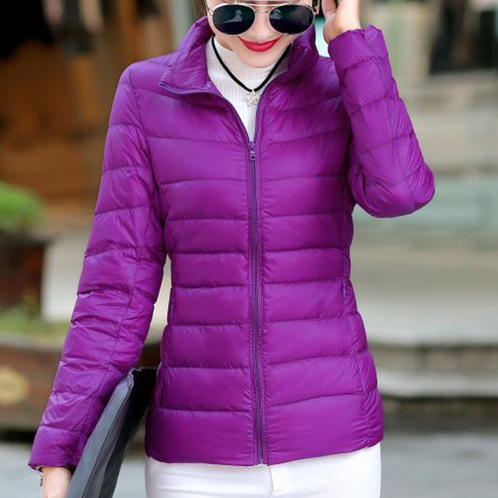 Levmjia Ladies Winter Coat Full Zipper Hooded Puffer Jacket with ...