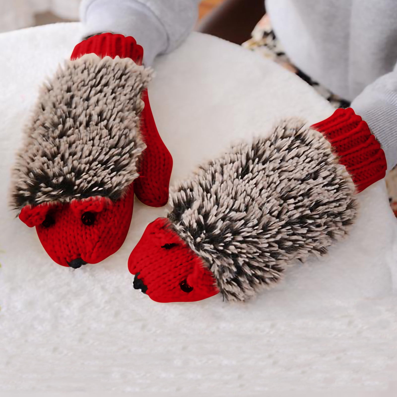 Levmjia Lady Winter Gloves 2023 Trendy Hedgehog Wool Double Layer ...