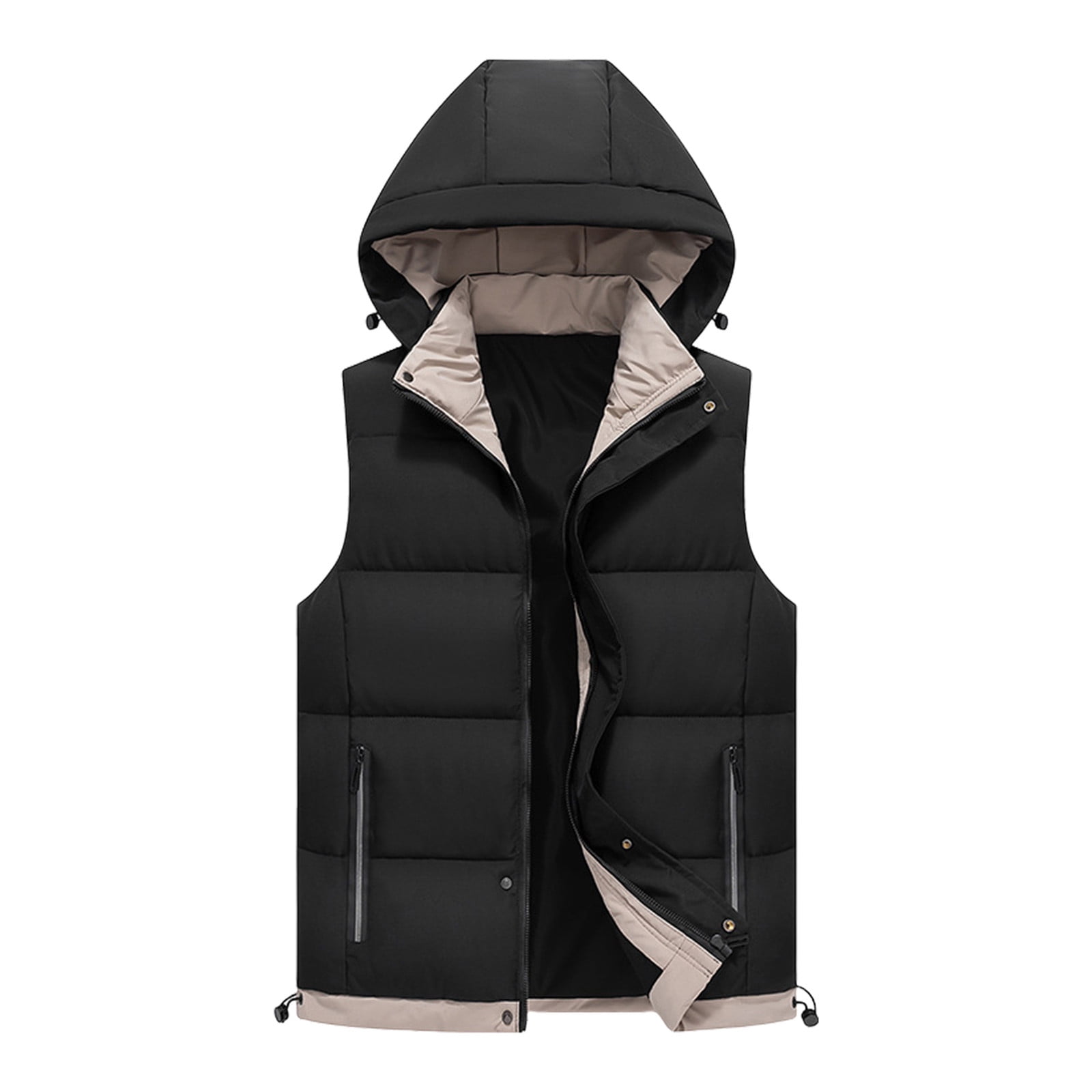 Levmjia Men's Heavyweight Quilted Vest Detachable Hood Vest Cotton ...