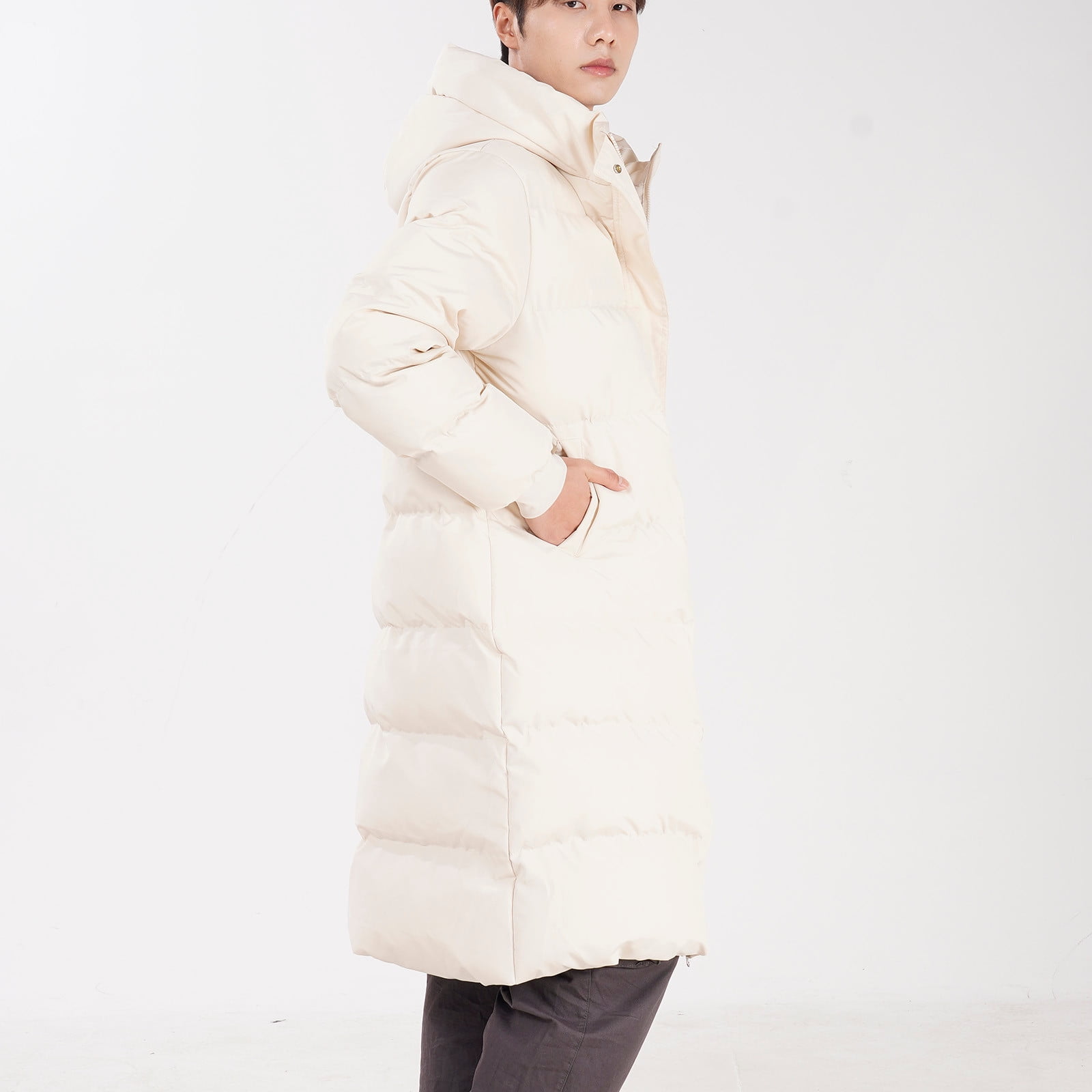 Levmjia Men's Long Puffer Coat Couples Winter Jacket Thickened Hooded ...