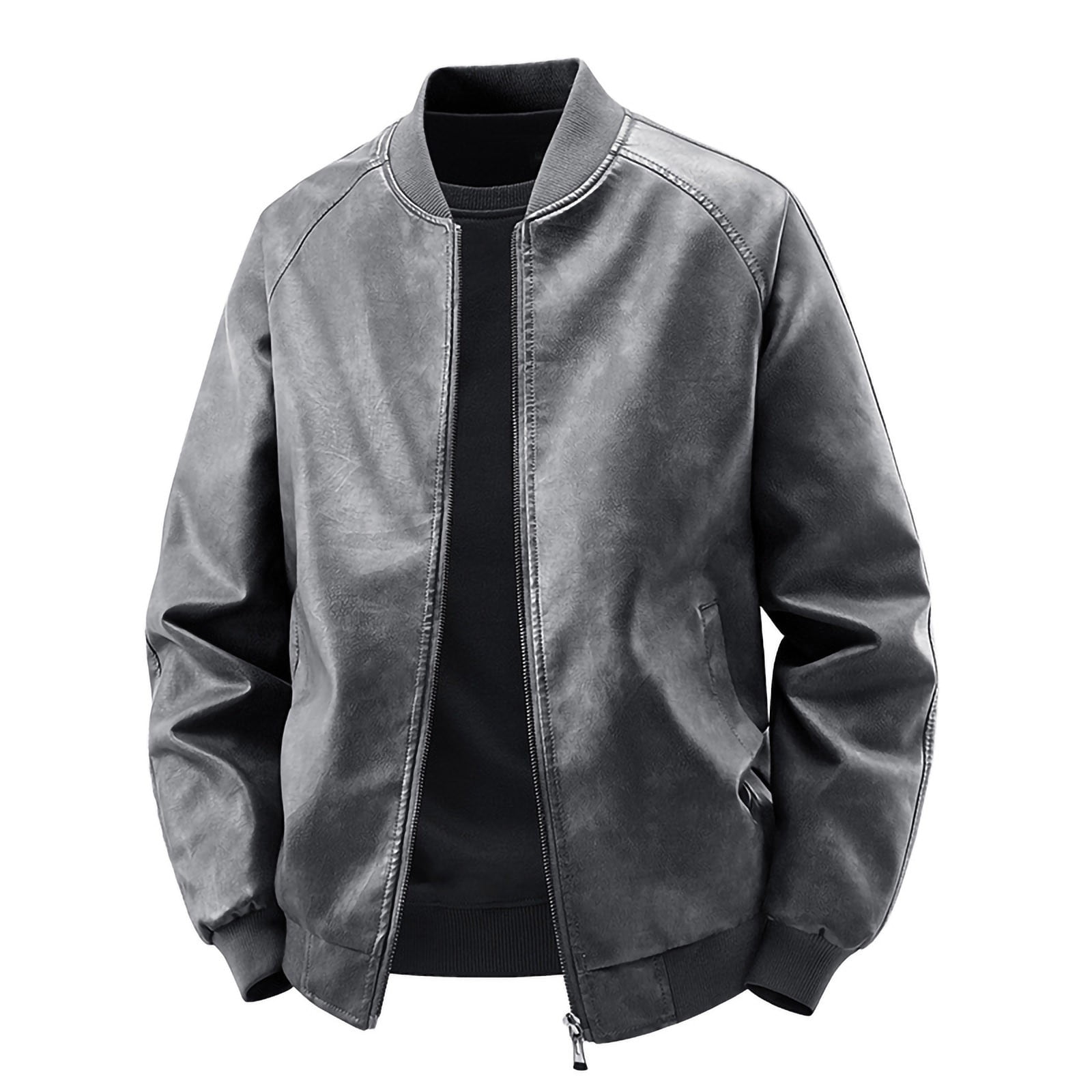 Levmjia Men's PU Leather Jacket Baseball Style Flight Jacket Distressed ...