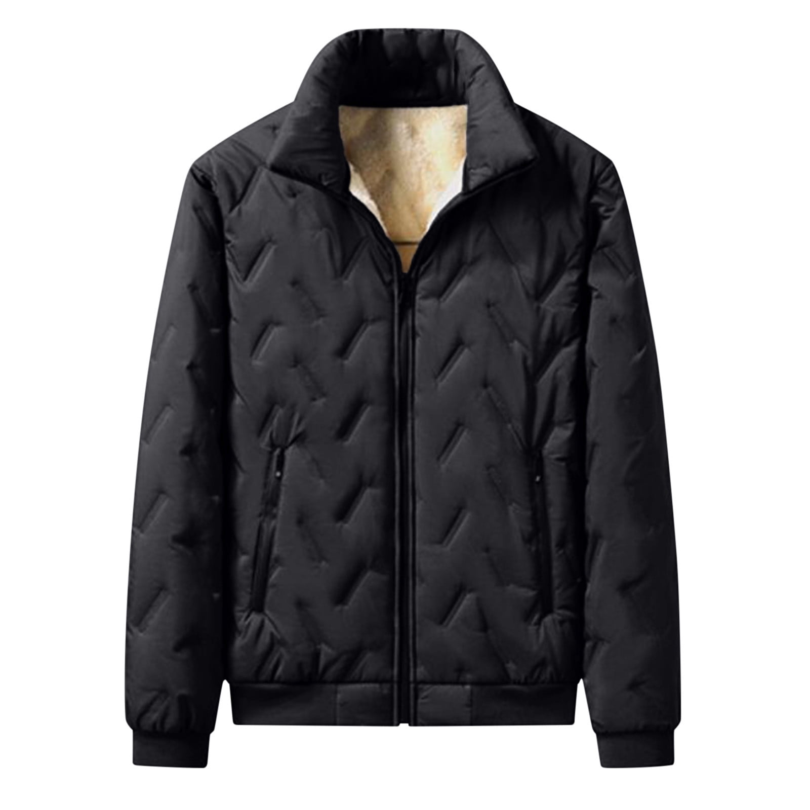 Levmjia Men's Quilted Jacket Sherpa Lined Coat Stand Collar Winter ...