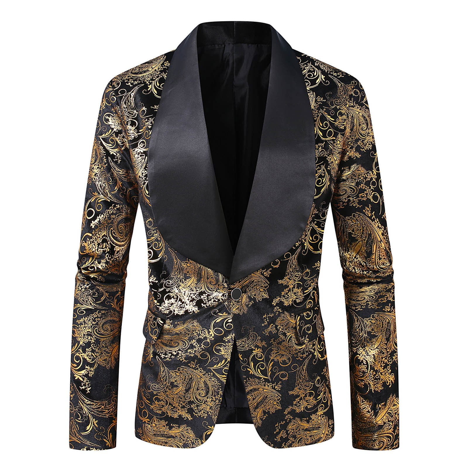 Levmjia Men's Slim-Fit Gold-Embossed Suit Jacket Gold Print Wedding ...