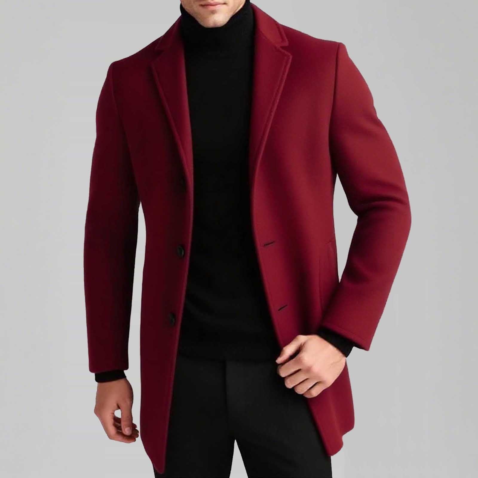 Levmjia Men's Wool Blend Overcoat Single-Breasted Trench Coat Pure ...