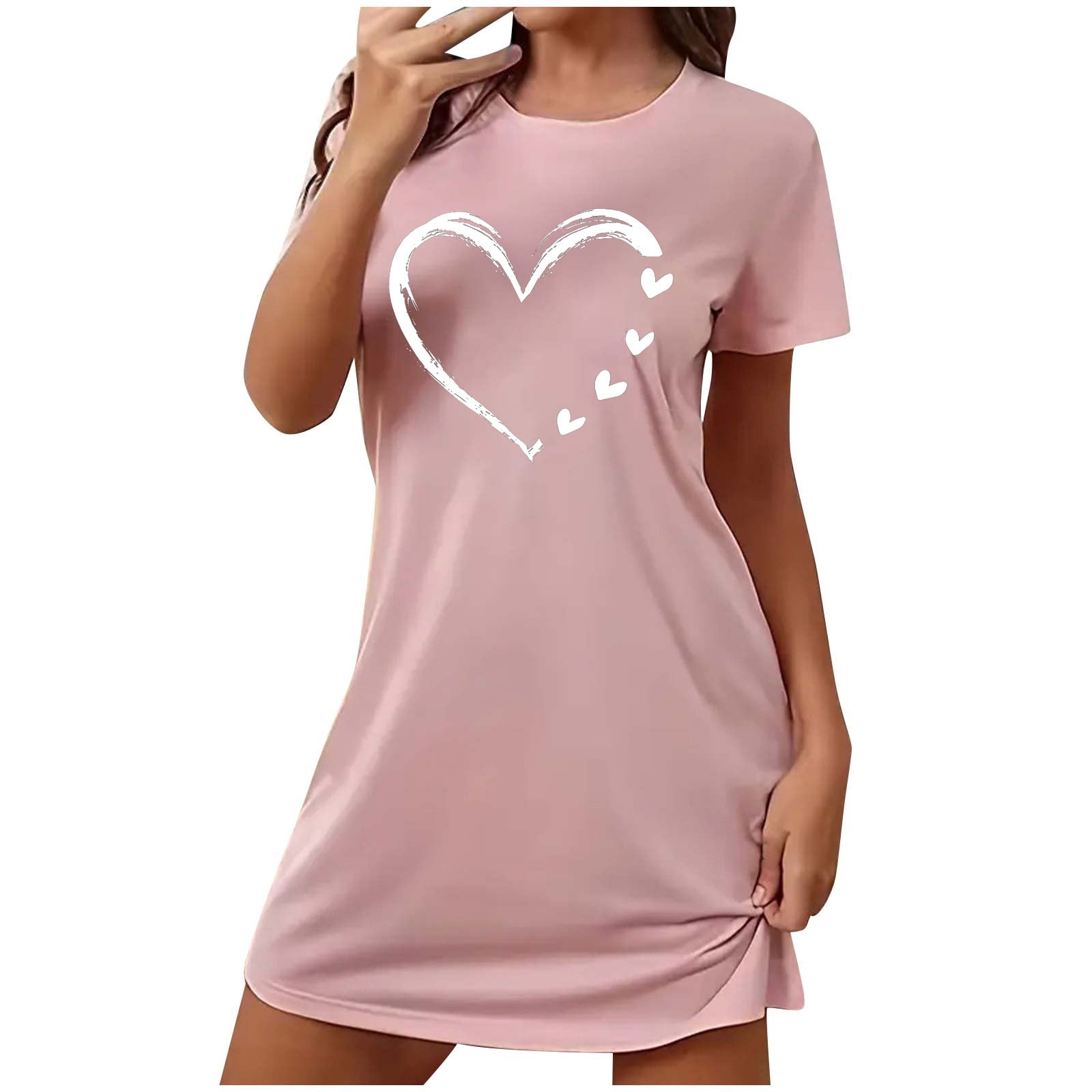 Levmjia Nightgowns For Women Sleep Dress Short Sleeve Soft Polyester ...