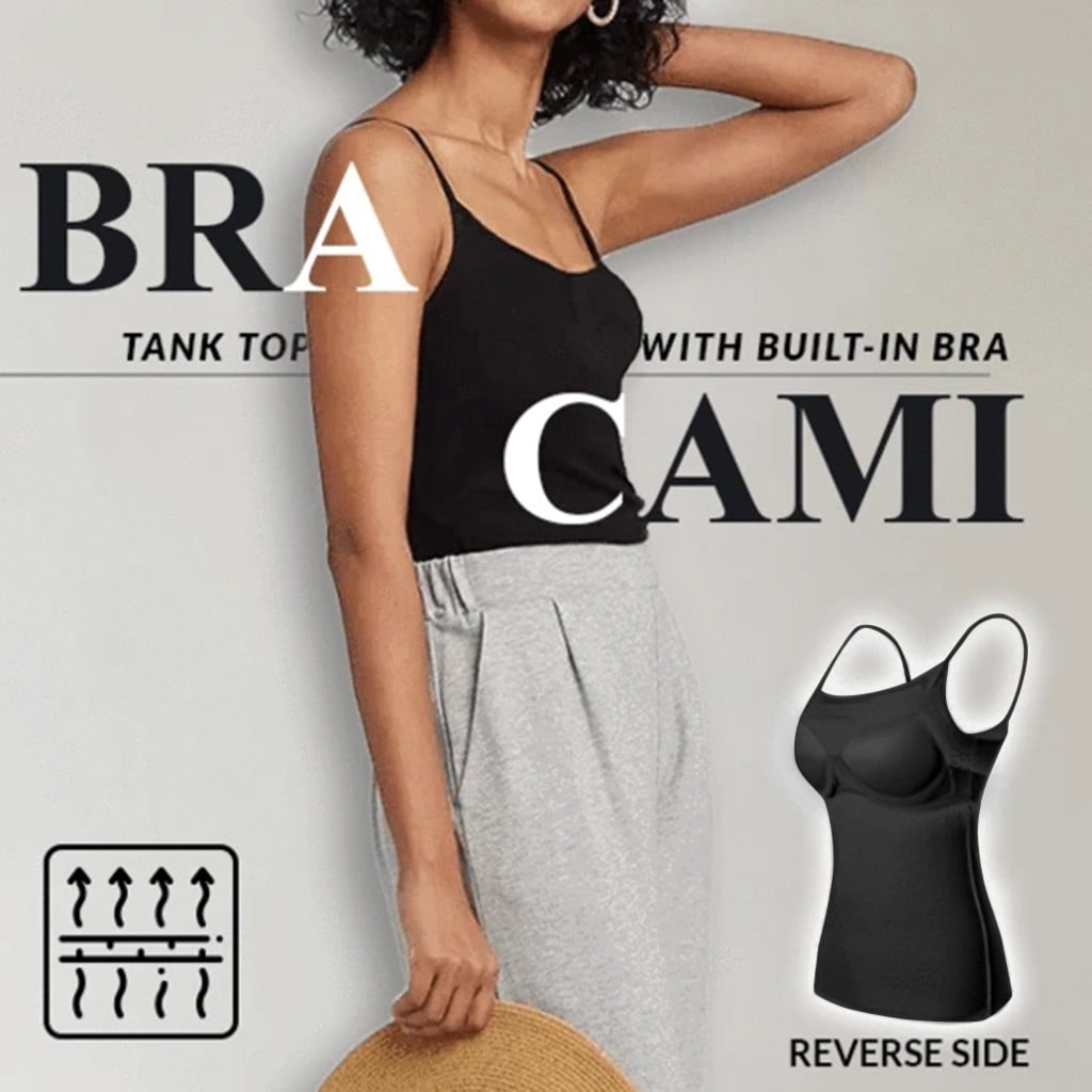 Levmjia Women's Plus Size Tank Tops with Built-in Bra, Slim Fit, Black ...
