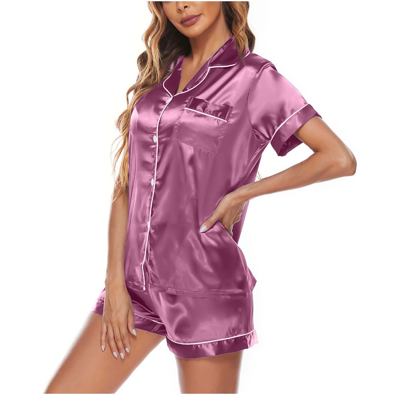 Levmjia Silk Satin Pajamas Sets for Women Casual Homewear Short-Sleeve ...