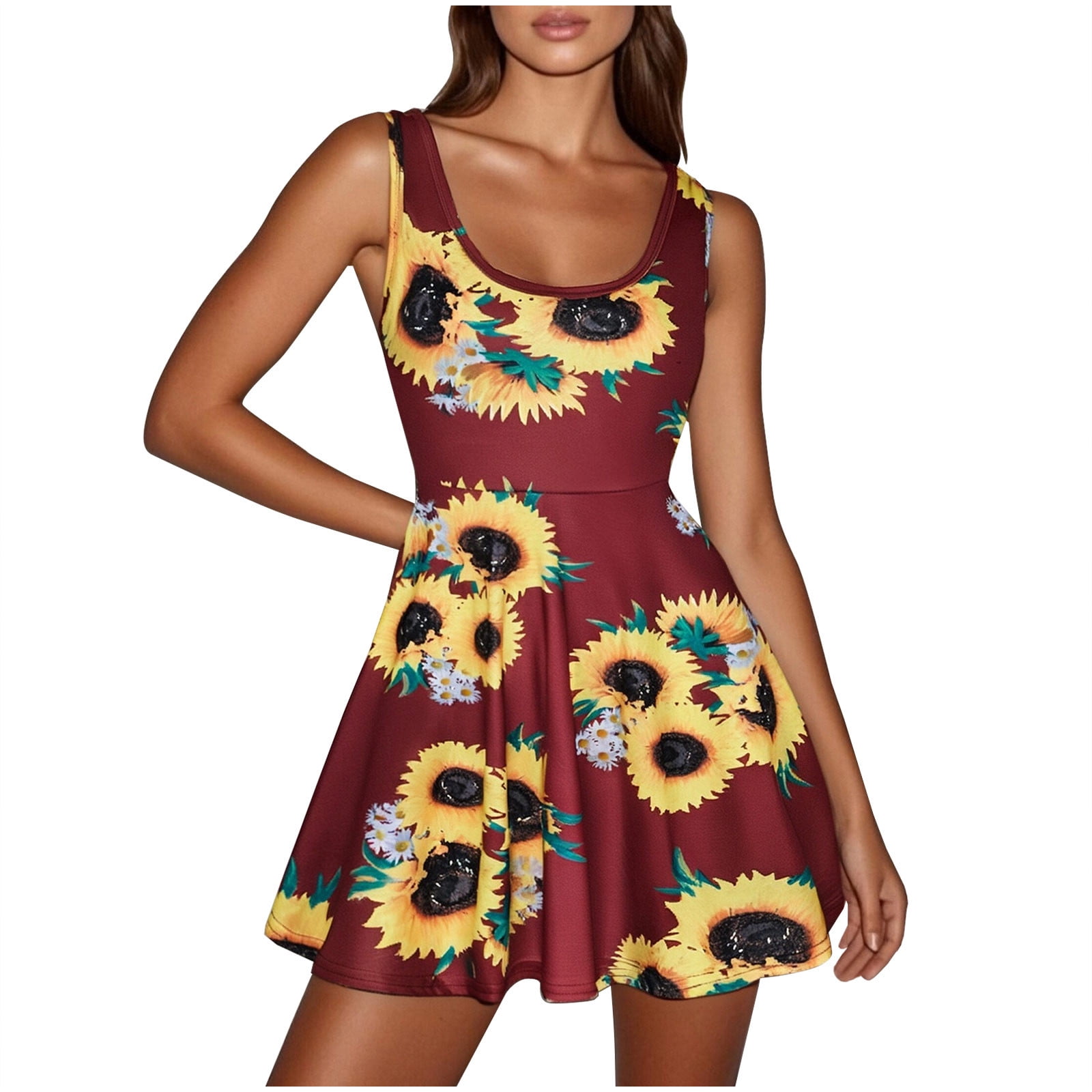 Levmjia Sun Dresses For Women 2025 Vacation Sleeveless Sunflower Print ...