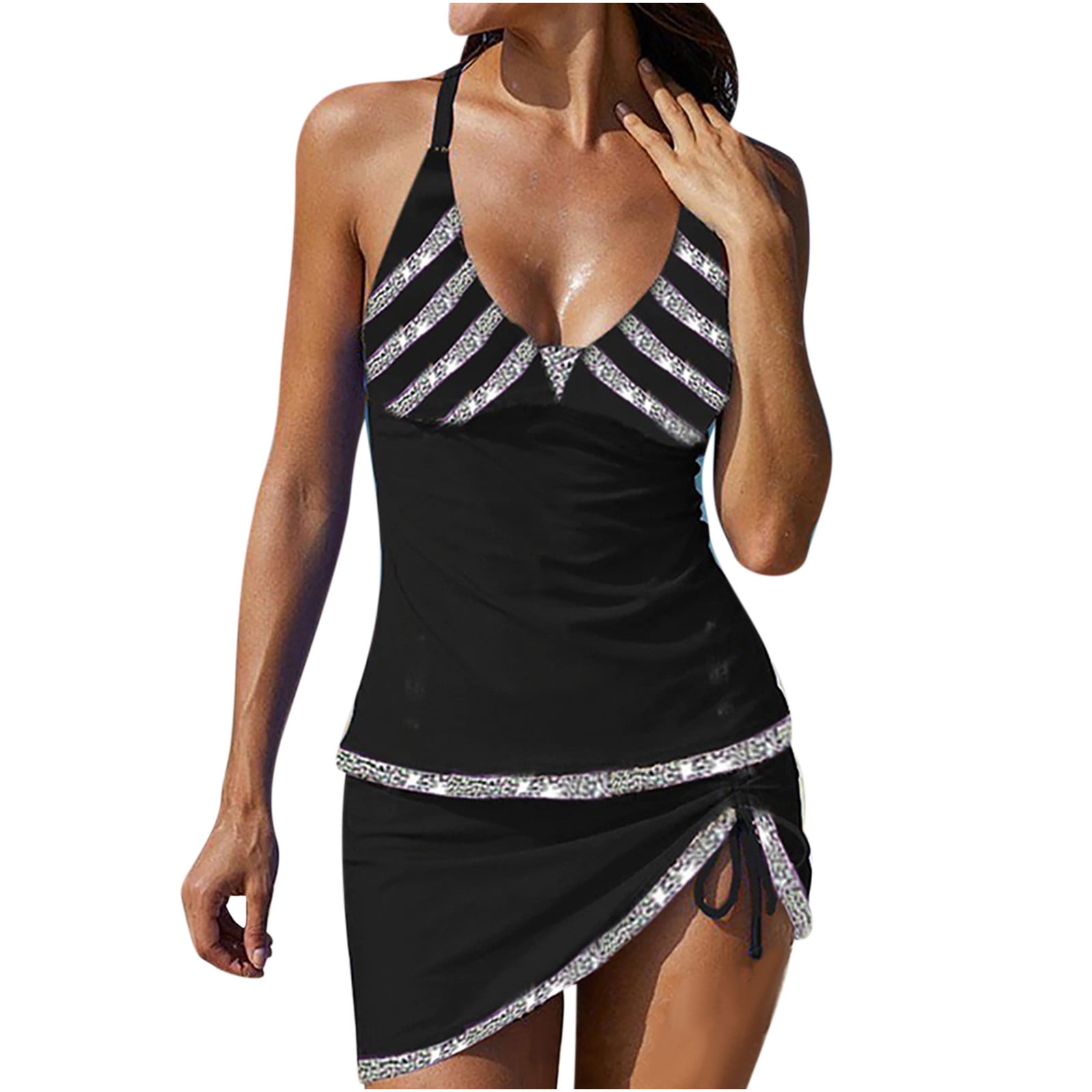 Levmjia Tankini Swimsuits For Women With Skirt Two Piece High-Waisted Bikini Set UPF50+ Tummy ...