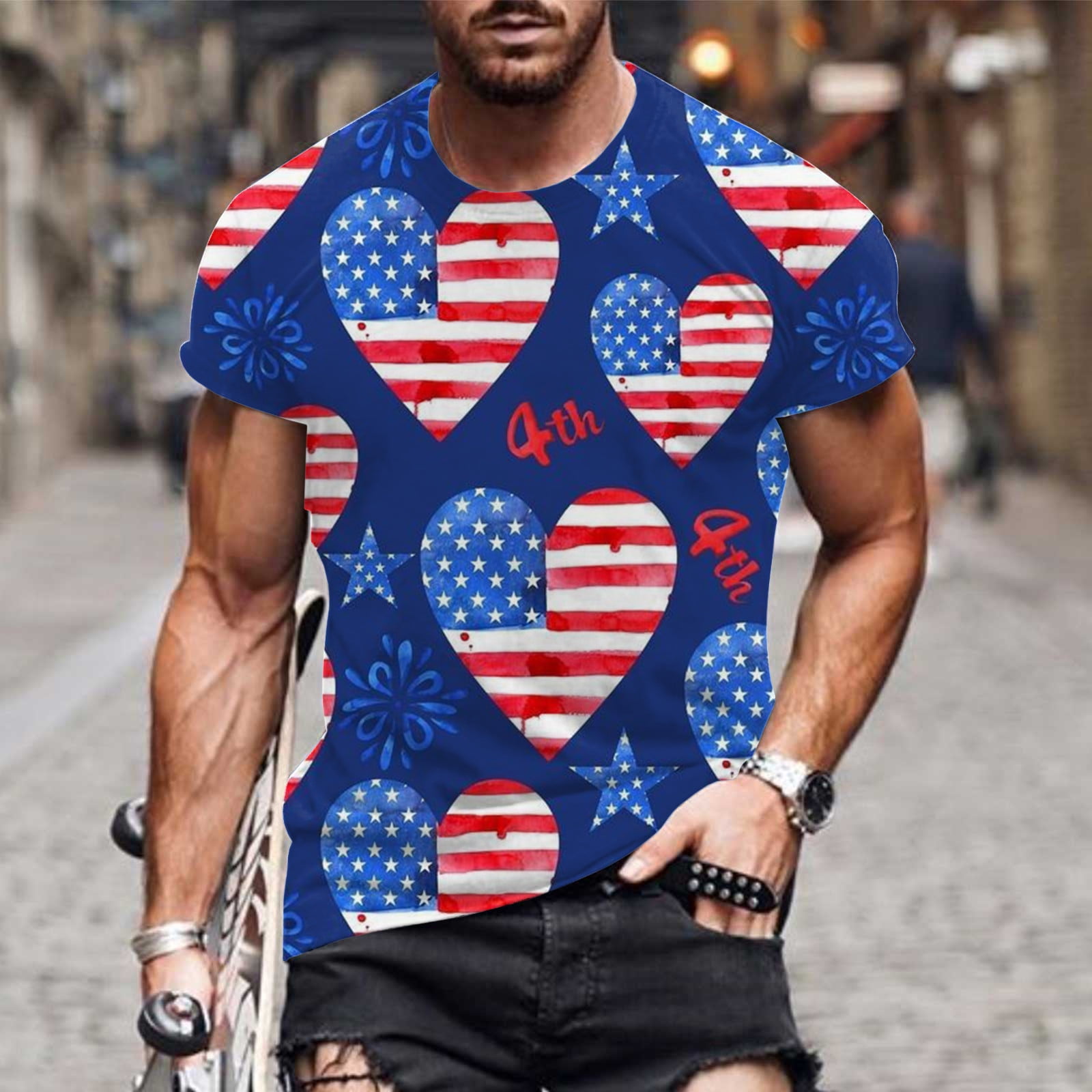 Levmjia Vintage 4th of July Men's Patriotic Graphic Tees Short Sleeve ...