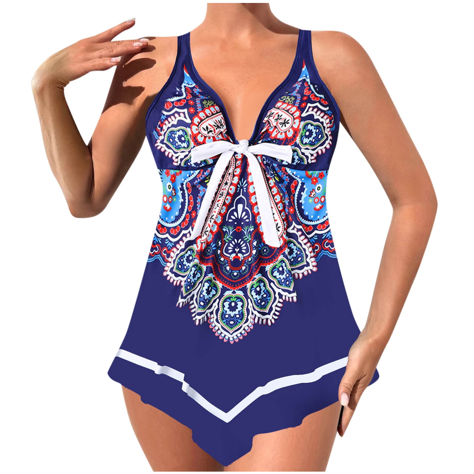 Levmjia Women Sexy V-Neck Split Tankini Set High Waist Swimwear UPF50+ Quick Dry Beach Swim Suit ...