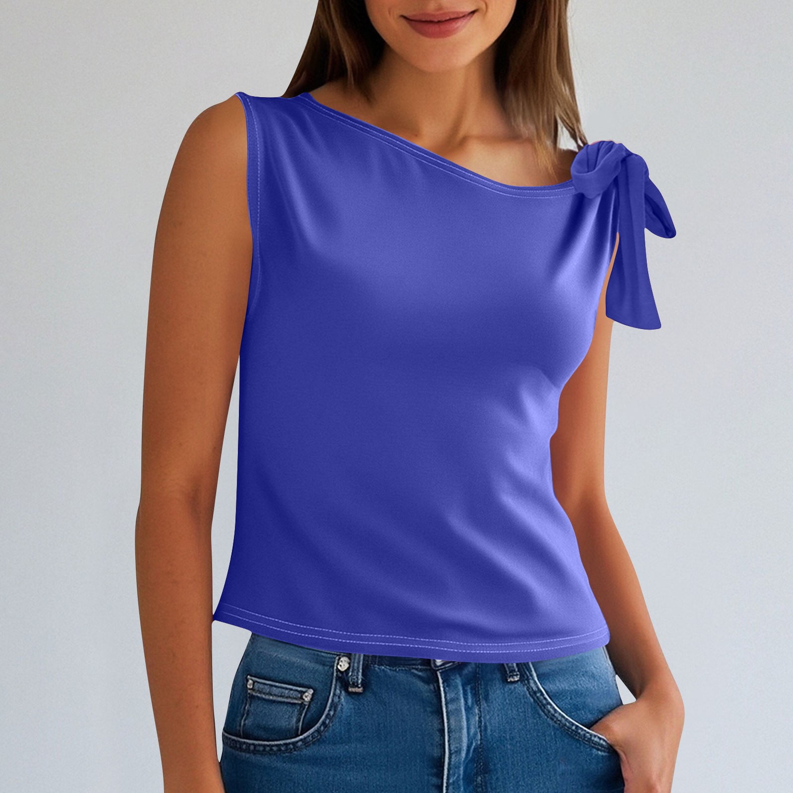 Levmjia Women Sleeveless Tank Tops Casual Summer Round Neck Cotton ...