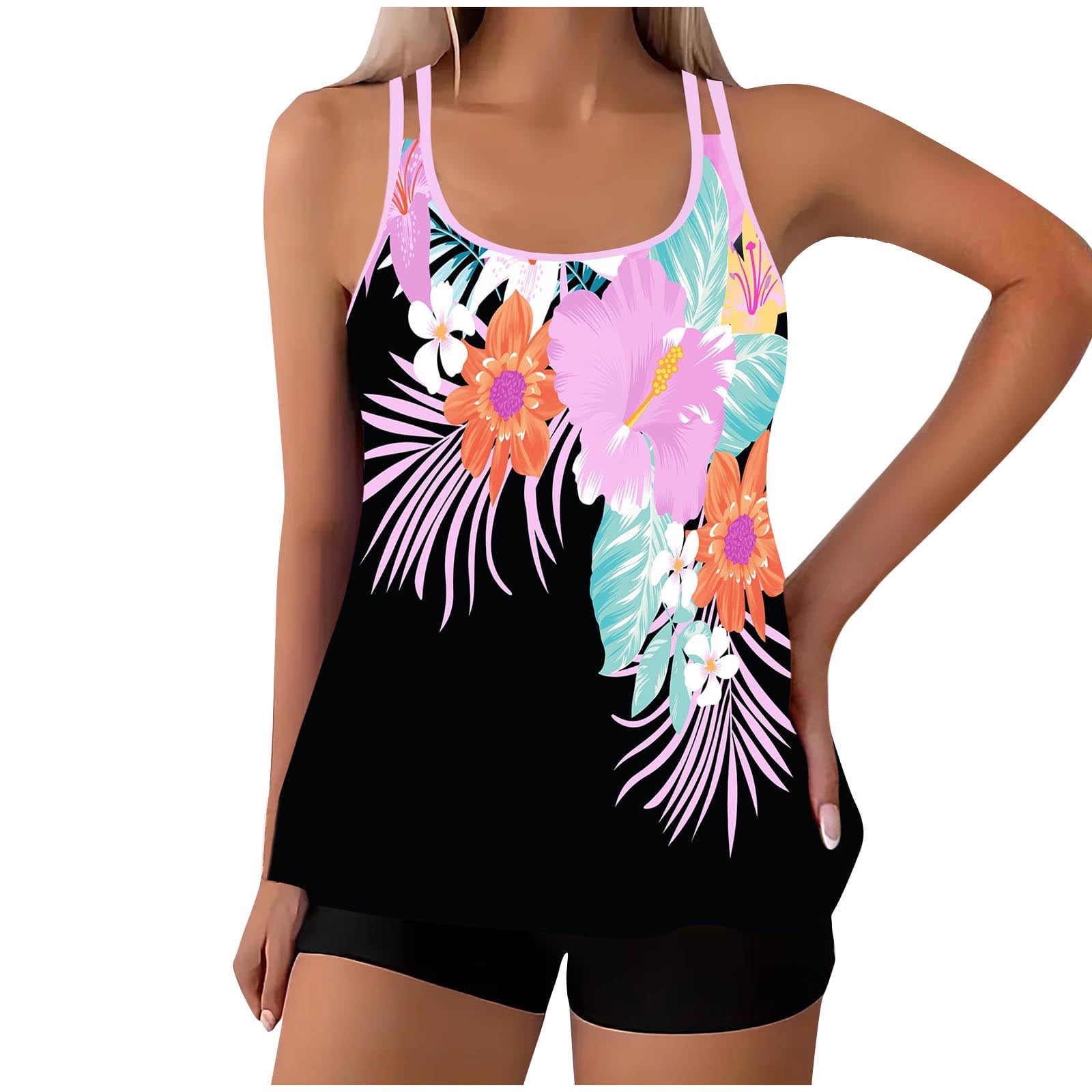 Levmjia Women Split Tankini Swimsuit High Waist Sexy Round Neck Printed ...
